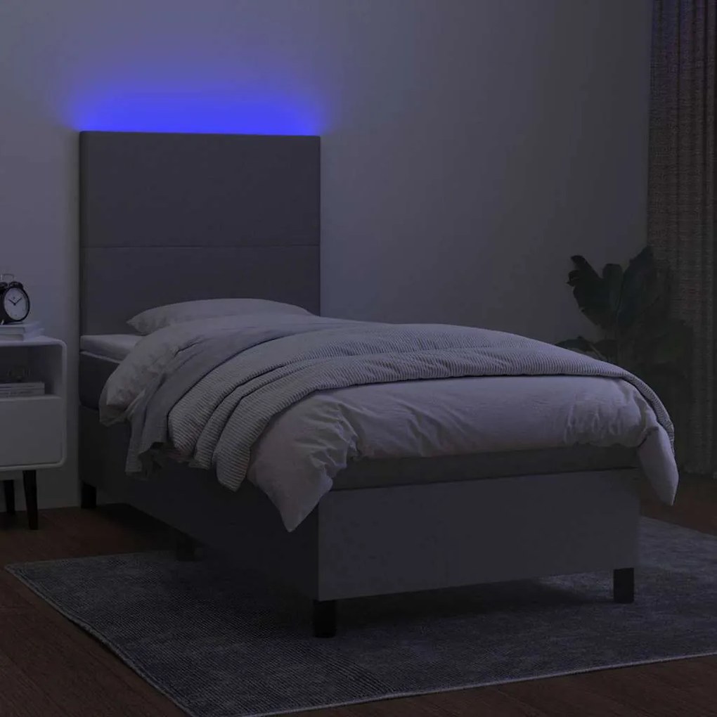 Box spring postel s matrací a LED světle šedá 90x200 cm textil 3134685