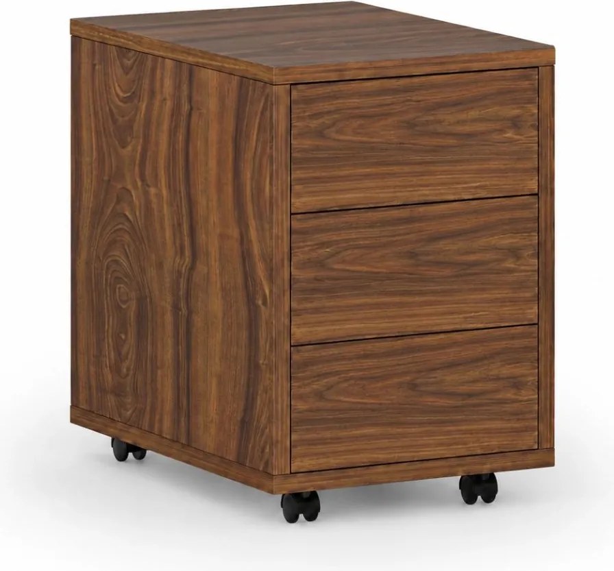 Kancelářský mobilní kontejner PRIMO WOOD, PUSH-lock, 3 zásuvky, ořech