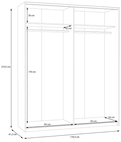 Šatní skříň se zrcadlem KARO 170x210 cm bílá