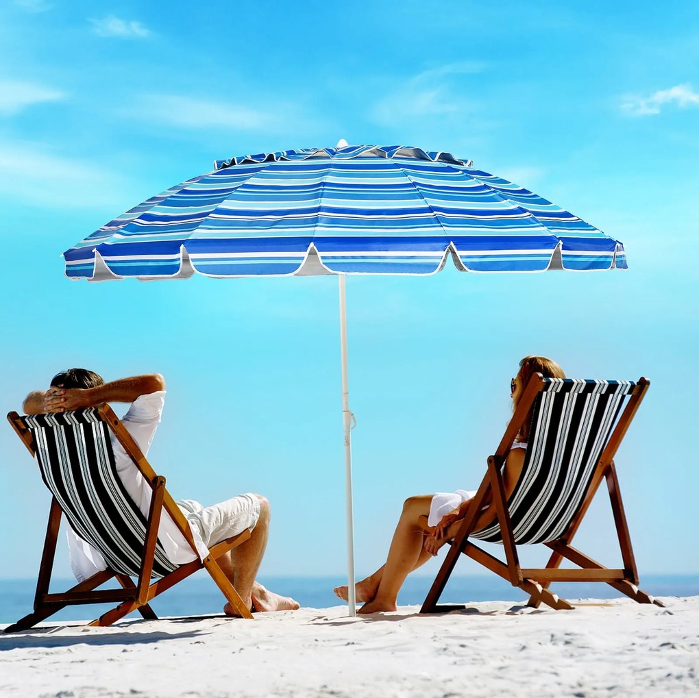 Costway 243 cm plážový slunečník hliníkový sklopný - tmavě, tmavě modrá