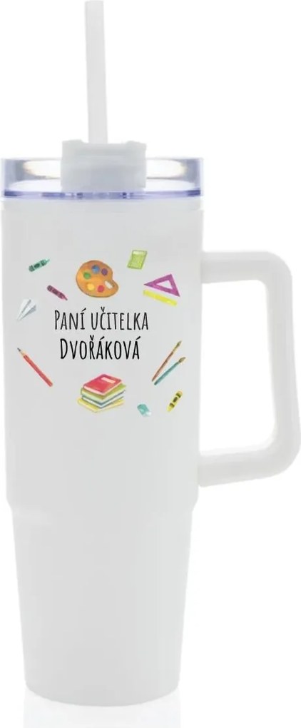 Personalizovaná cestovní termoska s průhledným víčkem pro paní učitelku/pana učitele (pomůcky)