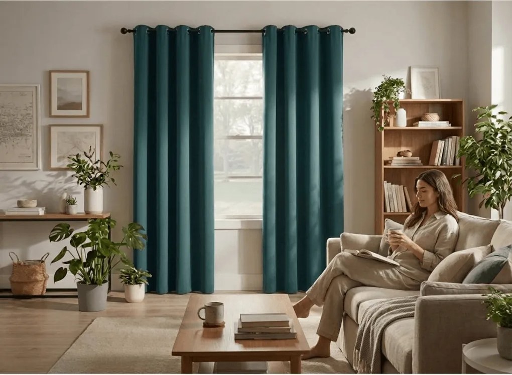 Modrozelený závěs OXFORD 140x250 cm Zavěšení: Kovové kroužky