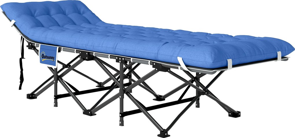 Skládací kempingová postel Outsunny s matrací, polštářem a boční kapsou 190 x 65 x 37 cm pro dospělé, postel pro hosty do 150 kg, skládací postel pro