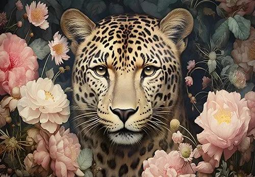 Postershop Fototapeta vliesová: Jaguar Flowers - 104x70,5 cm