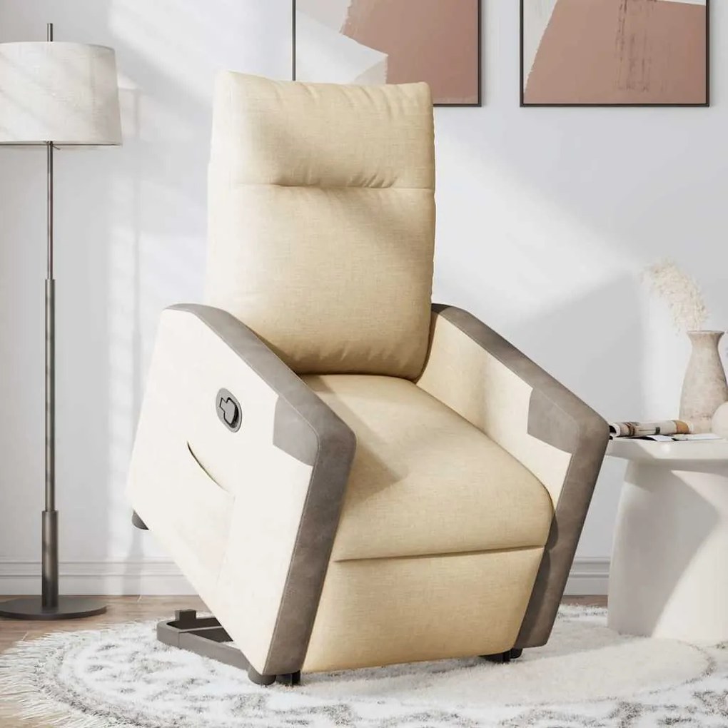 Zvedací polohovací křeslo krémové textil 3324093