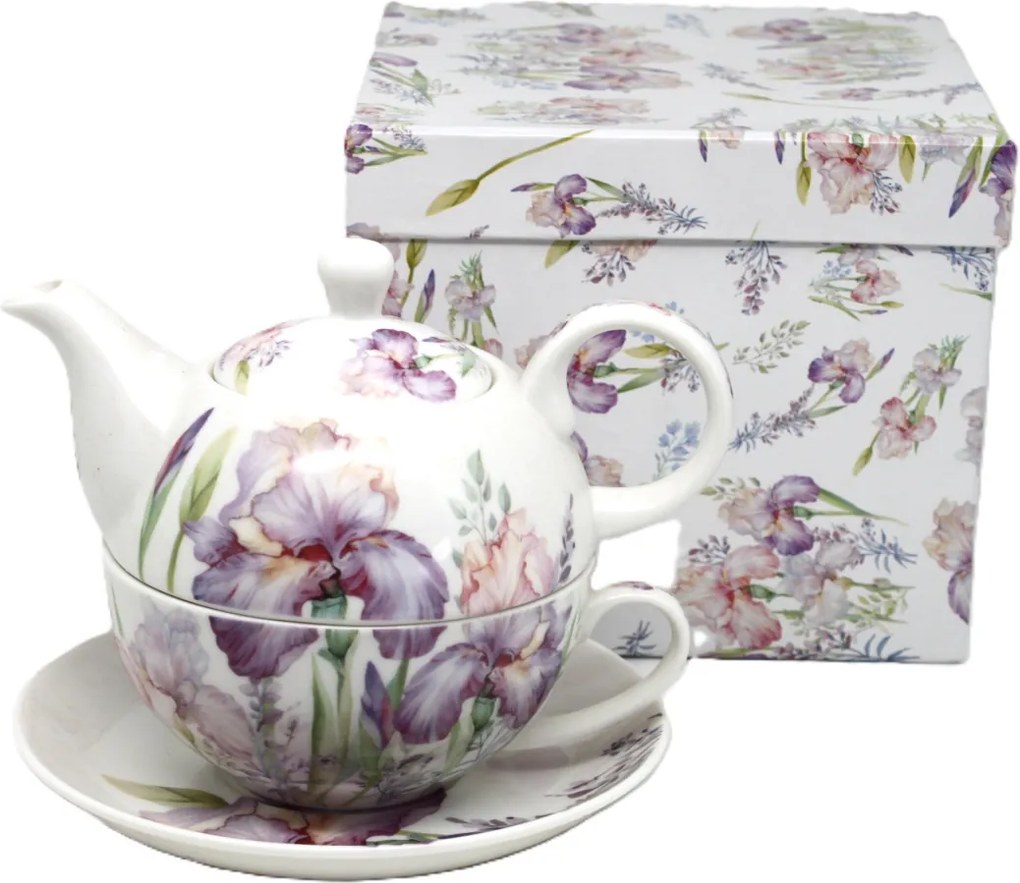 Elegantní porcelánová sada Tea for One čajová konvice šálek s podšálkem kosatce