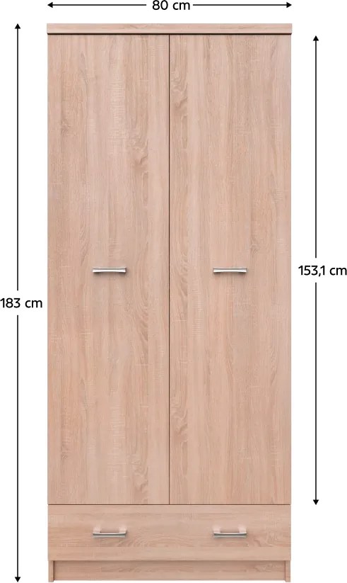 Skříň 2D1S, dub sonoma, TOPTY TYP 30