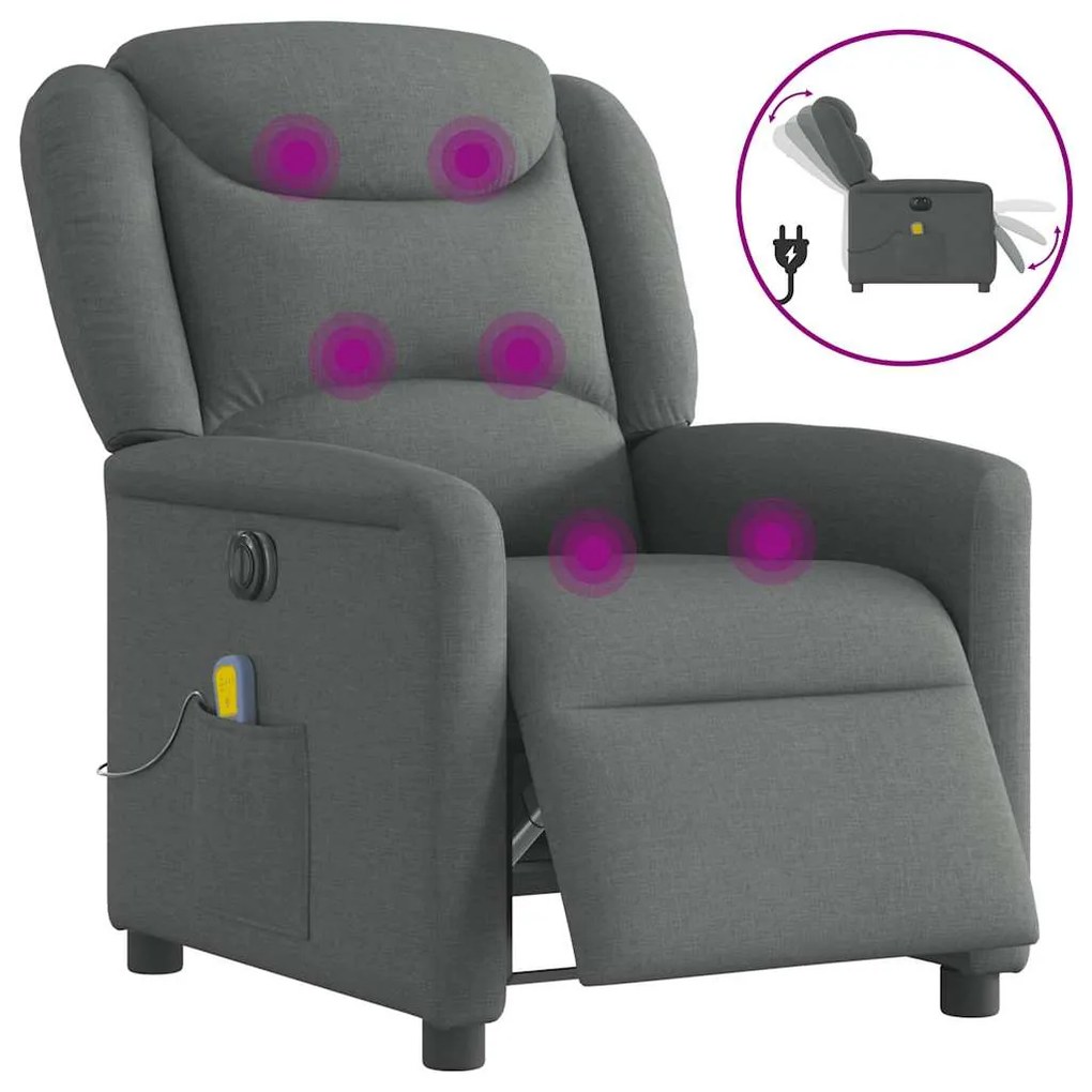 Elektrické masážní polohovací křeslo tmavě šedé textil 3303185