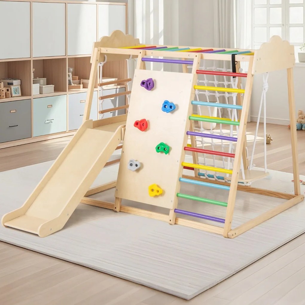 Costway 8-in-1 Gymnastický set v džungli Dřevěné montessori šplhací hračky
