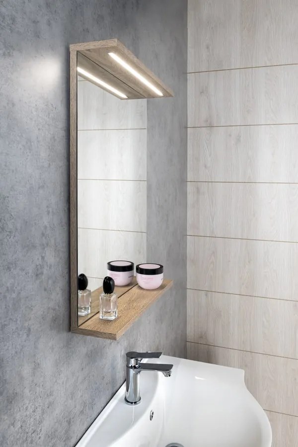 Aqualine Korin Strip zrcadlo s led osvětlením 50 x 70 x 12 cm dub platin hnědá KO995S