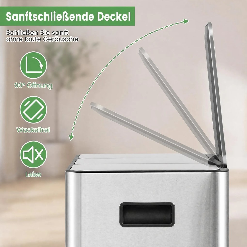 Costway Nerezový odpadkový koš 45 l se 3 pedály