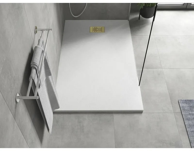 Mexen Hugo, obdélníková sprchová vanička SMC 150 x 90 cm, bílá, zlatá krytka, 42109015-G