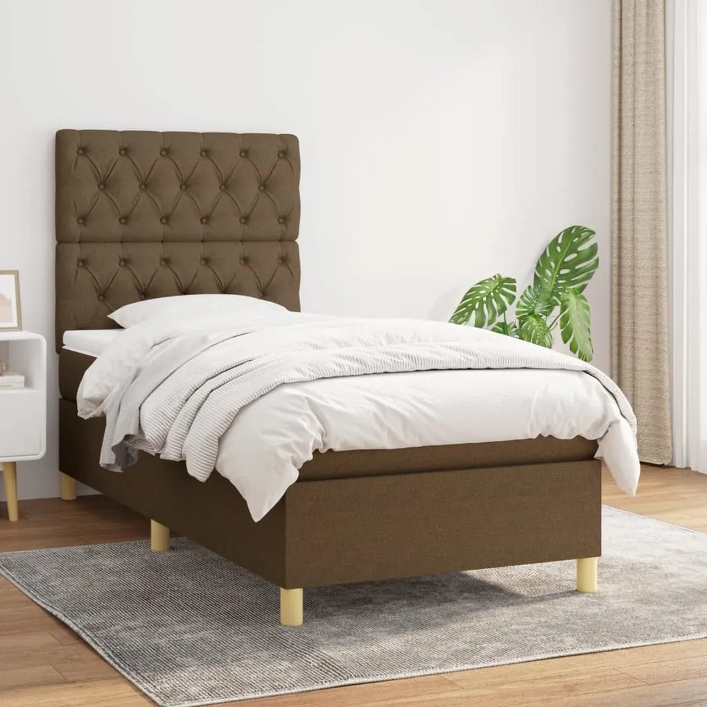 Box spring postel s matrací tmavě hnědá 80x200 cm textil