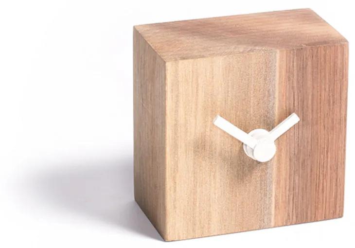 Stolní hodiny Simple block S, ořechové dřevo, bílé ručičky