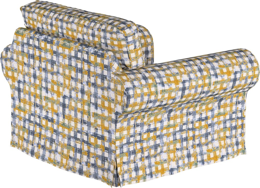 Potah na křeslo IKEA Ektorp barva modrá látka pletený vzor, vzorované