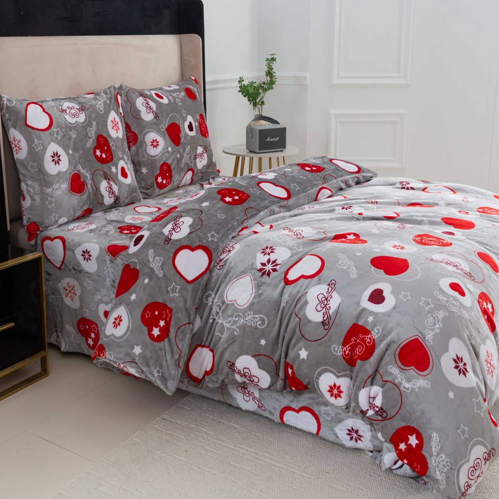Mikroplyšové povlečení VÁNOČNÍ SRDCE šedé Rozměr povlečení: 2 ks 70 x 90 cm | 200 x 220 cm