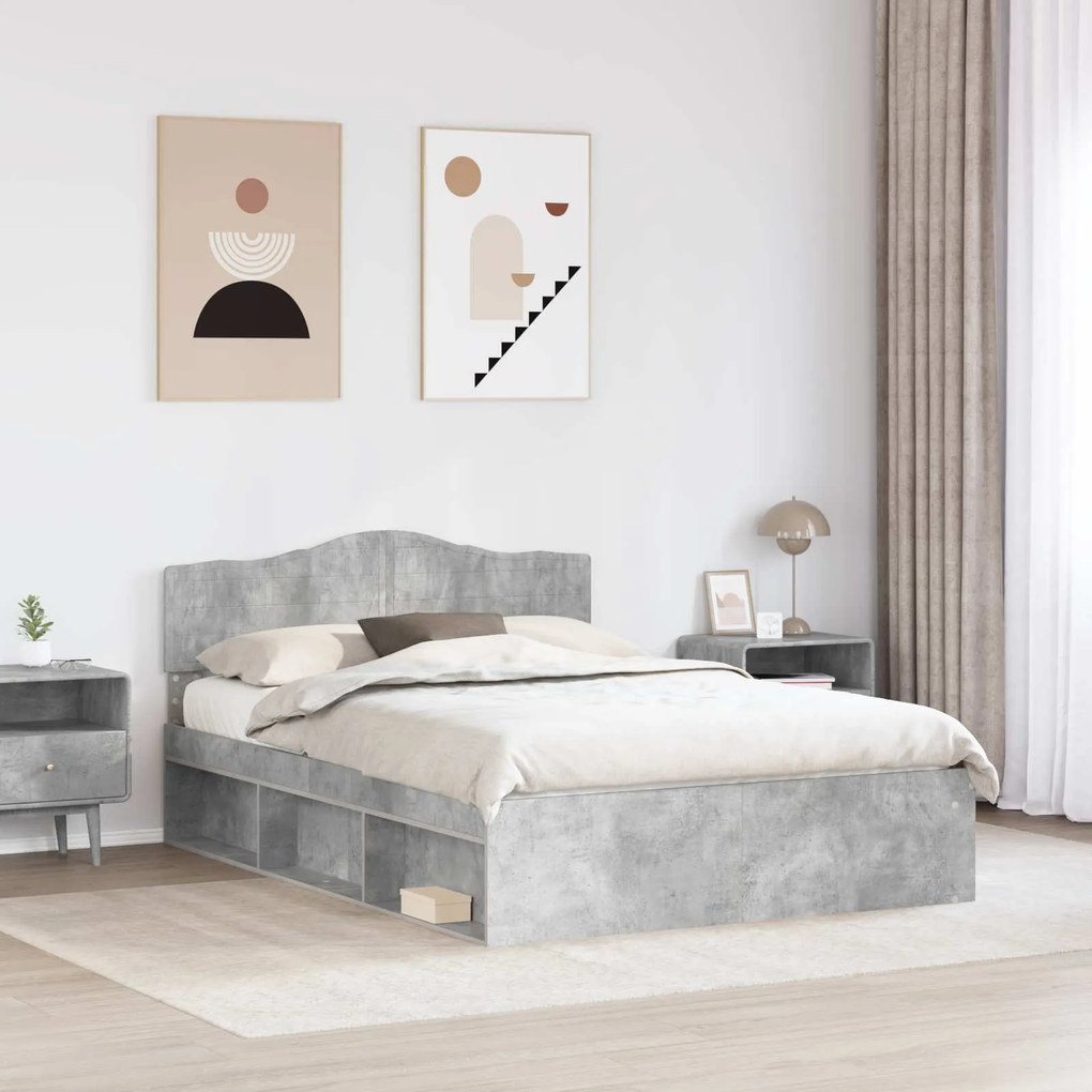 Rám postele s čelo Beton 140 x 200 cm Masivní borové dřevo 3412892