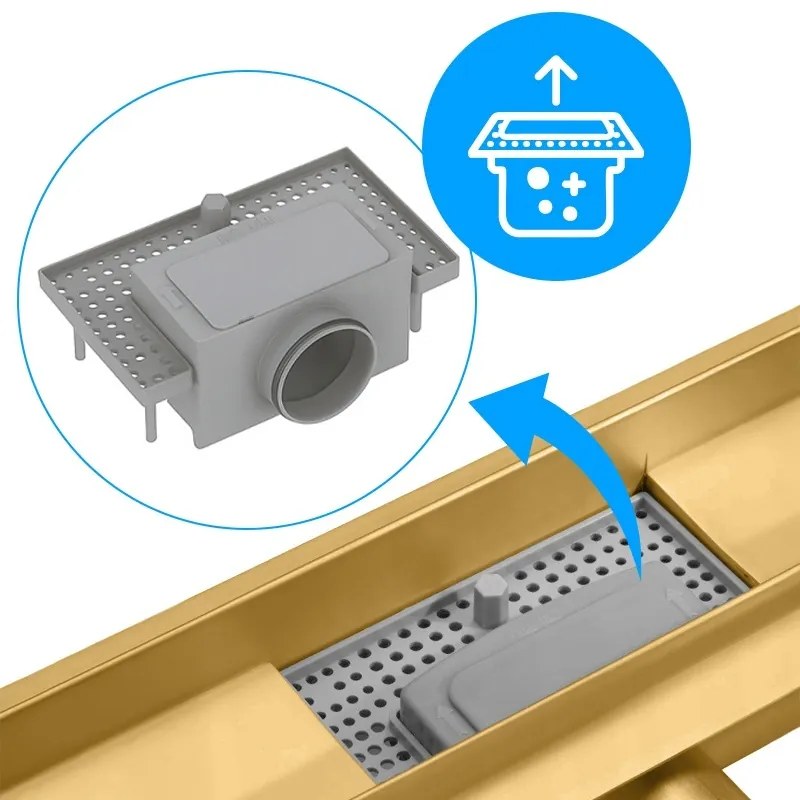 BPS-koupelny Lineární sprchový odtokový žlab 2v1 DL01 FIX 90 cm, zlatý