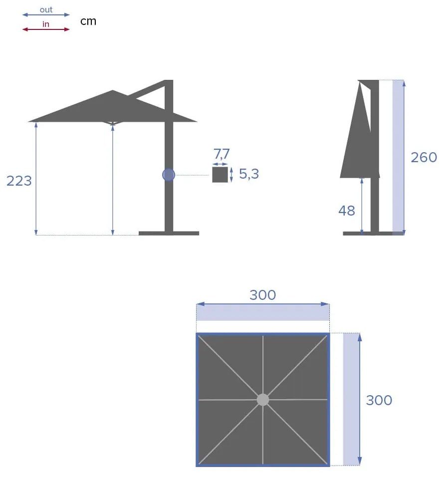 Čtvercový slunečník EQUADOR 3x3 m