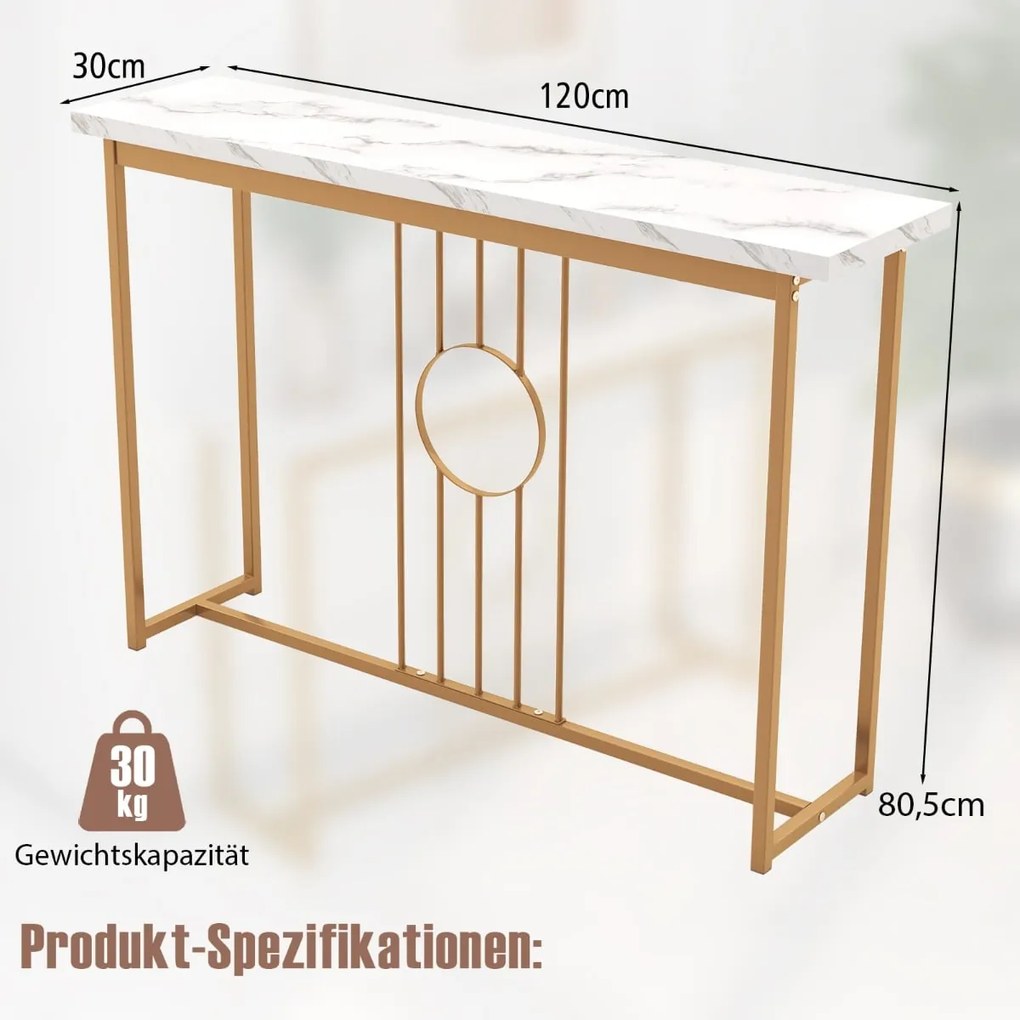 Costway Konzolový stolek Marble Look s kovovým rámem a nastavitelnými podnožkami