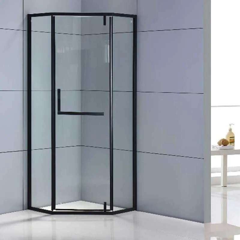 BPS-koupelny Pětiúhelníkový sprchový kout HYD-PK4026B 90x90 cm černá/transparent + vanička HYD-PSV-ST07B černá