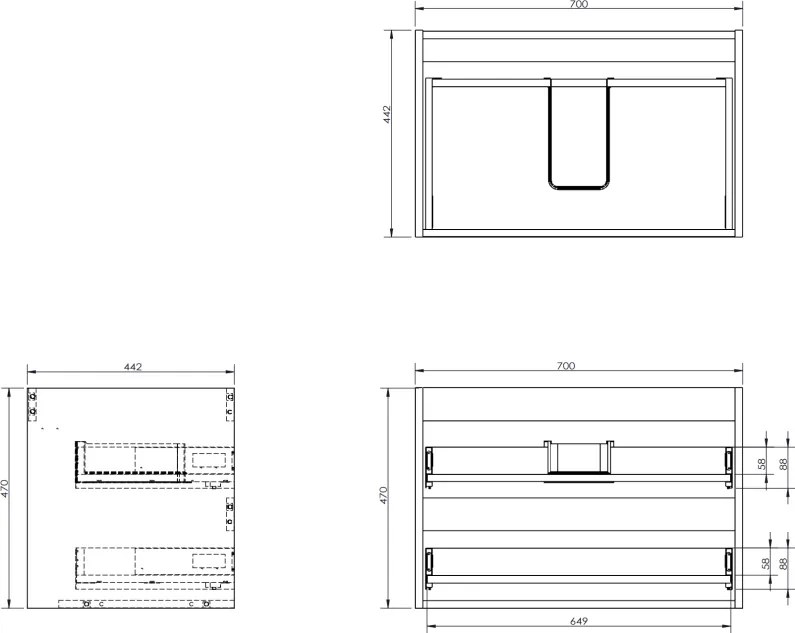 Mexen Orio, koupelnová skříňka 70 cm s umyvadlem Vela, 2 zásuvky, grafitová matná/bílá matná, 91A10-07047-2-BFF66-W23M01