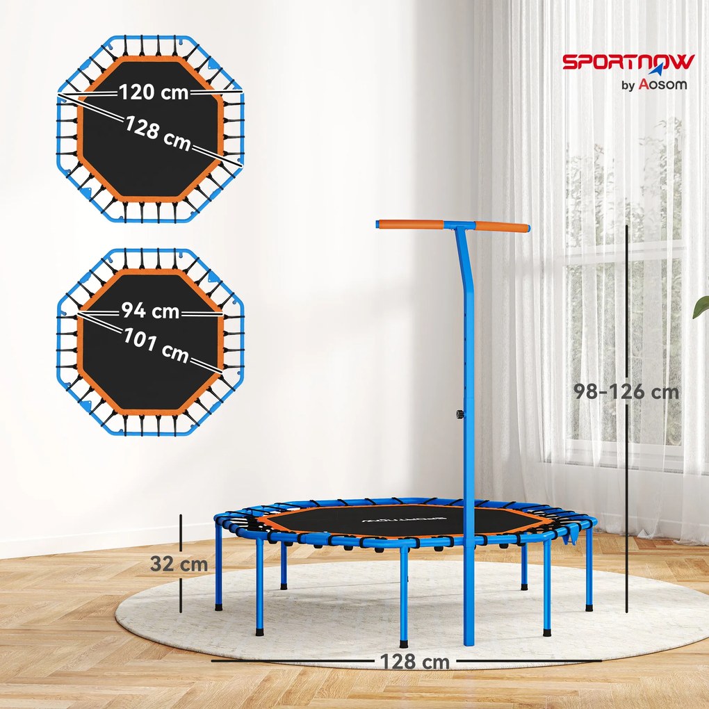 SPORTNOW Fitness trampolína, tréninková trampolína s nastavitelnou rukojetí, stabilní a tichá, pro interiér, ocel, modrá barva