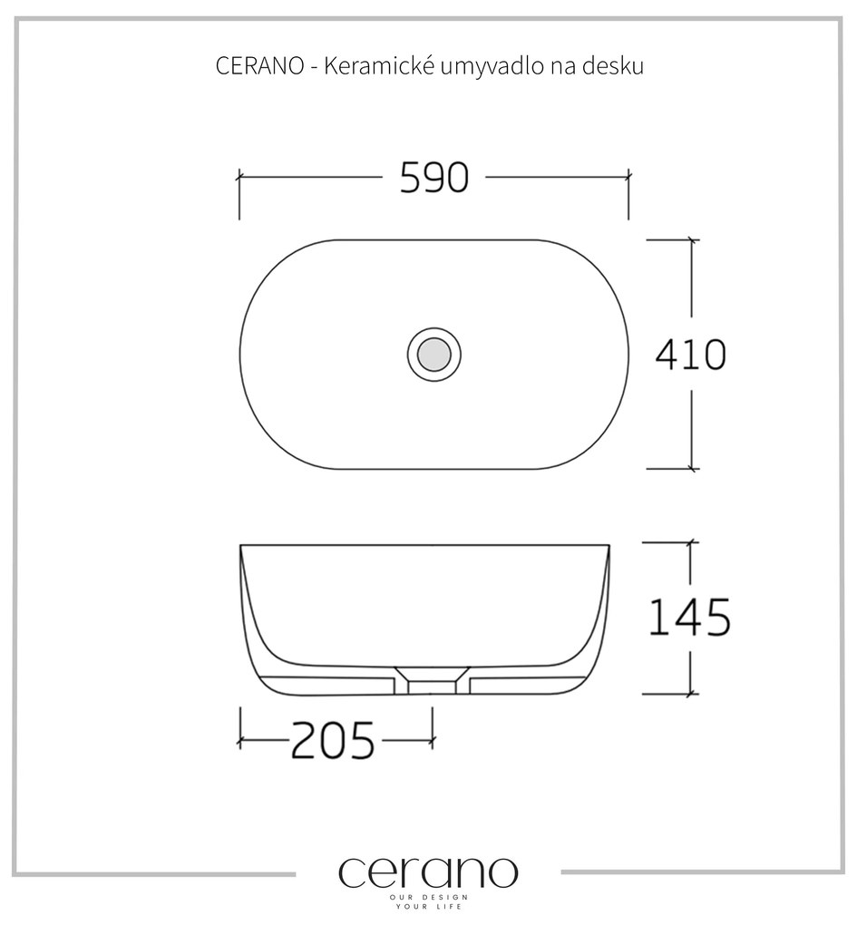 Cerano Deno, keramické umyvadlo na desku 590x410x145 mm, imitace mramoru, CER-CER-428440