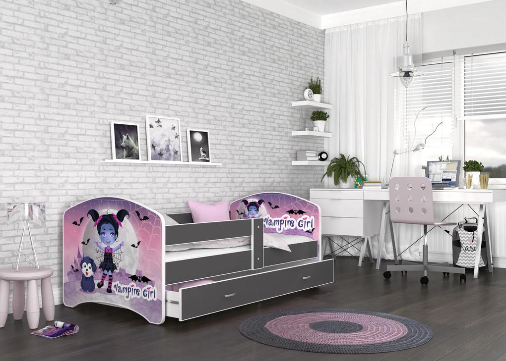 Svět pokojů Postel Nico s obrázkem - NETOPÝR Barva: Růžová, Rozměr: 140 x 80 cm, Matrace: Ano