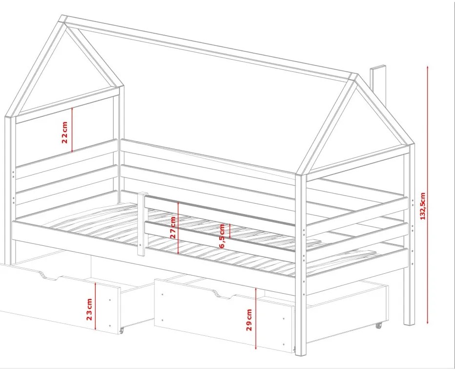 Legno Dětská postel ve tvaru domku Arnie šedá Rozměr (cm): 80x180