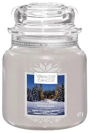 Yankee Candle Svíčka Yankee Candle 411 g - Candlelit Cabin, šedá barva, sklo, vosk