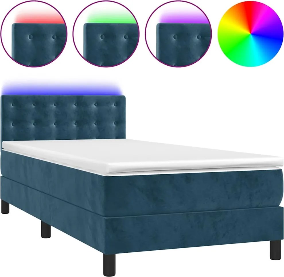 Box spring postel s matrací a LED tmavě modrá 80 x 200 cm samet 3134613