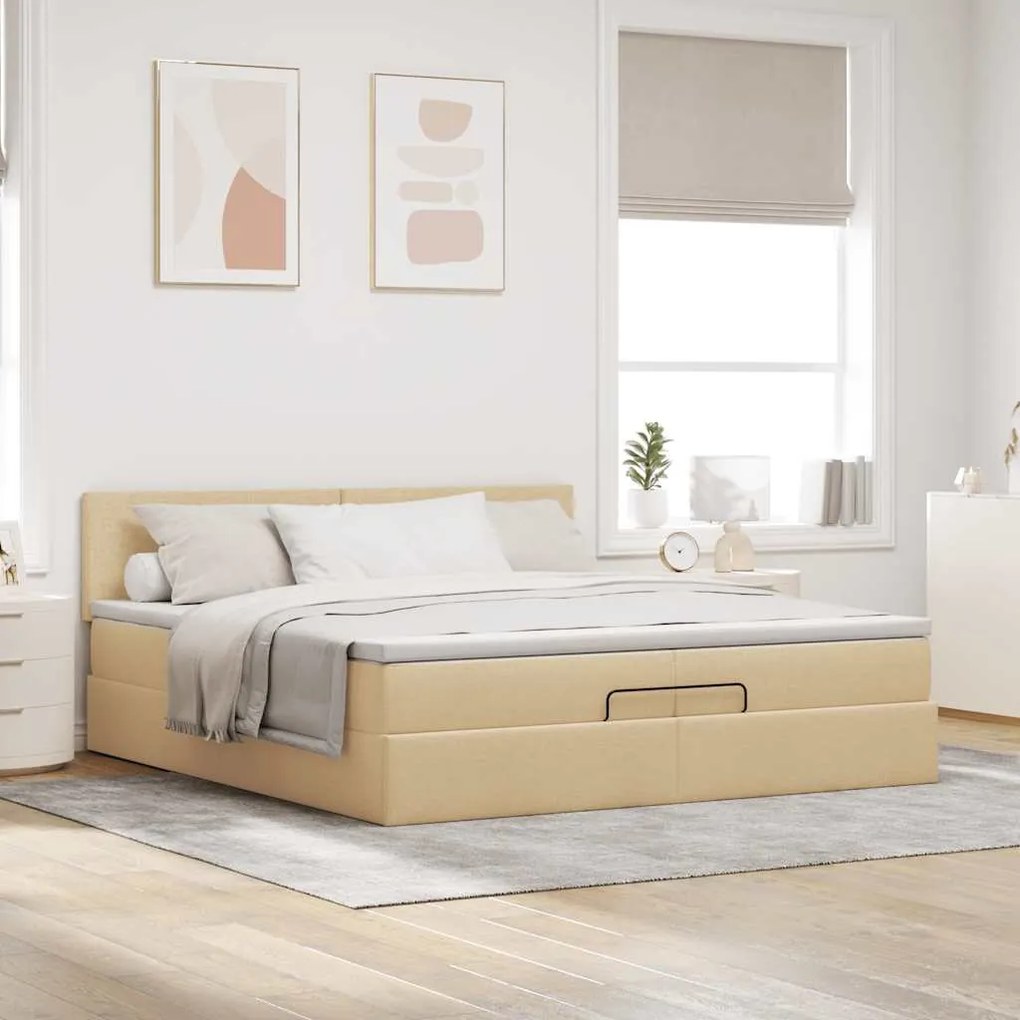 Osmanský rám postele s matrací krémová 200x200cm textil 3312255