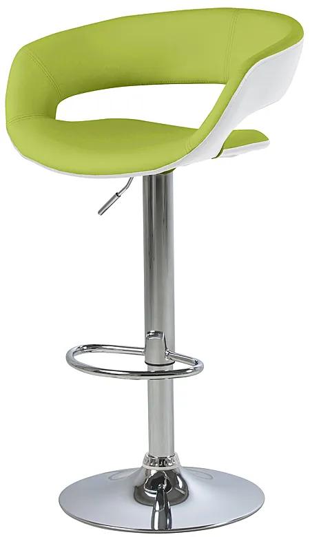 Otočná barová židle čalouněná zelenou a bílou ekokůží na kovové podnoži SET 2 ks DO121