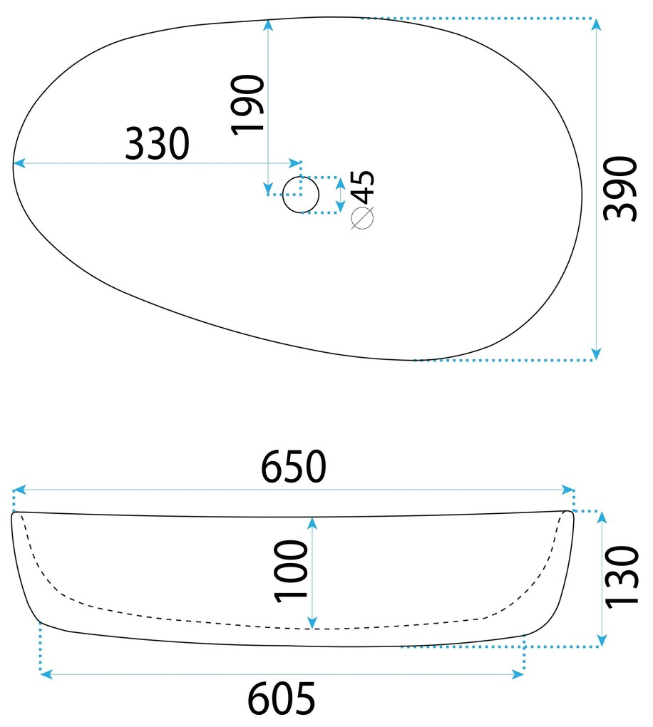Rea Sandra, umyvadlo na desku 650x400x130 mm, bílá lesklá, REA-U8423