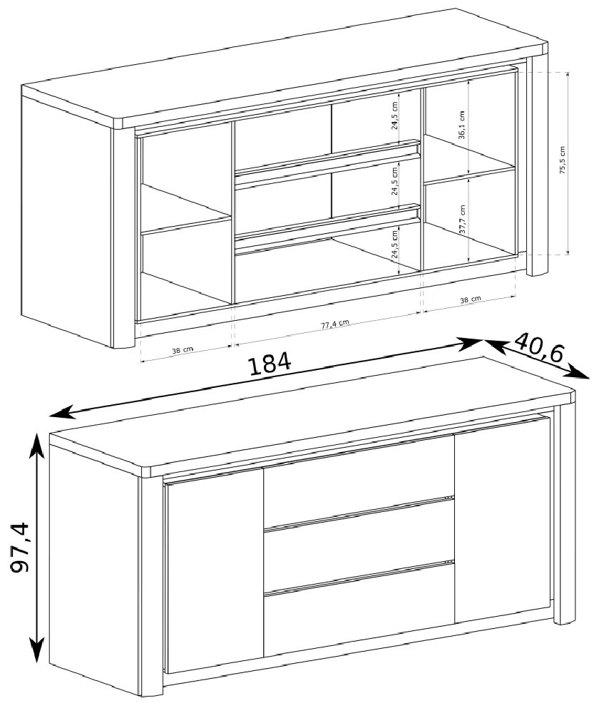 Livinio - komoda L8 - ribbeck/bílá lesk - LED lišta v ceně