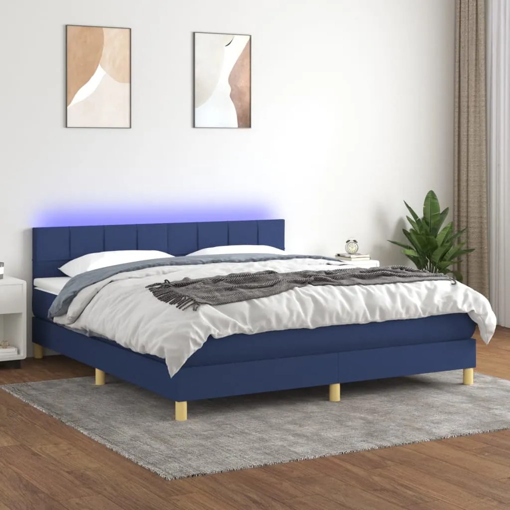 Box spring postel s matrací a LED modrá 160x200 cm textil 3133731