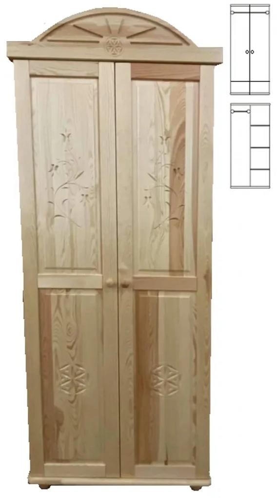 Rustikální dřevěná šatní skříň z masivu borovice Horal II jandre
