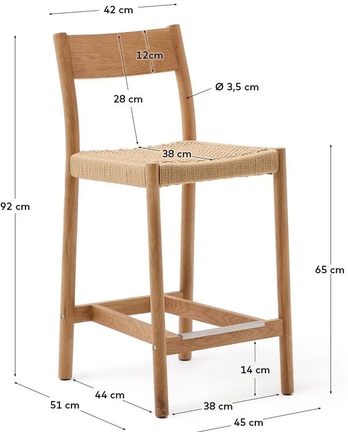 Barová židle z dubového dřeva v přírodní barvě (výška sedáku 65 cm) Yalia – Kave Home
