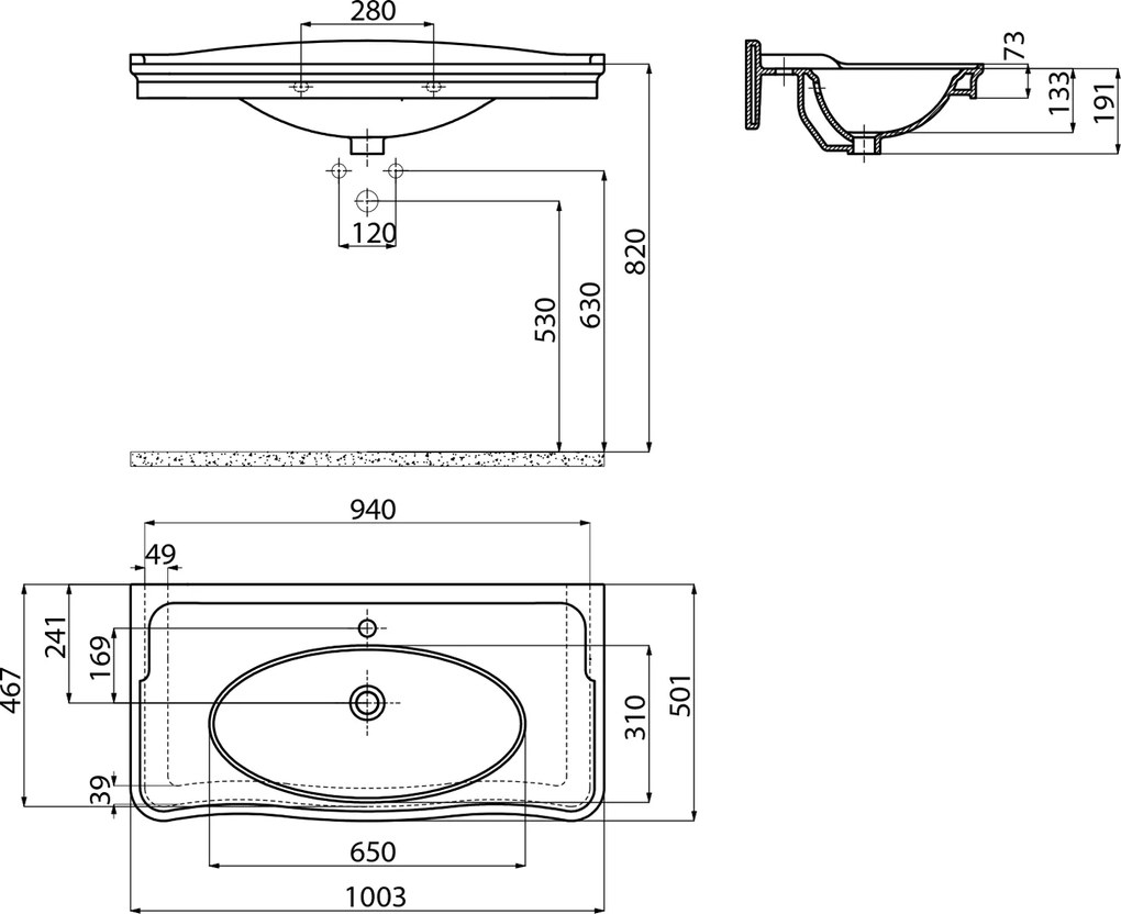 Sapho Sapho, ANTIK keramické umyvadlo 100x50 cm, AN100