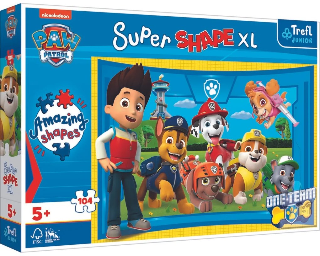 Trefl Puzzle 104 XL Super Shape Přátelé štěňat Tlapková patrola/Paw patrol 60x40cm v krabici 40x27x6cm