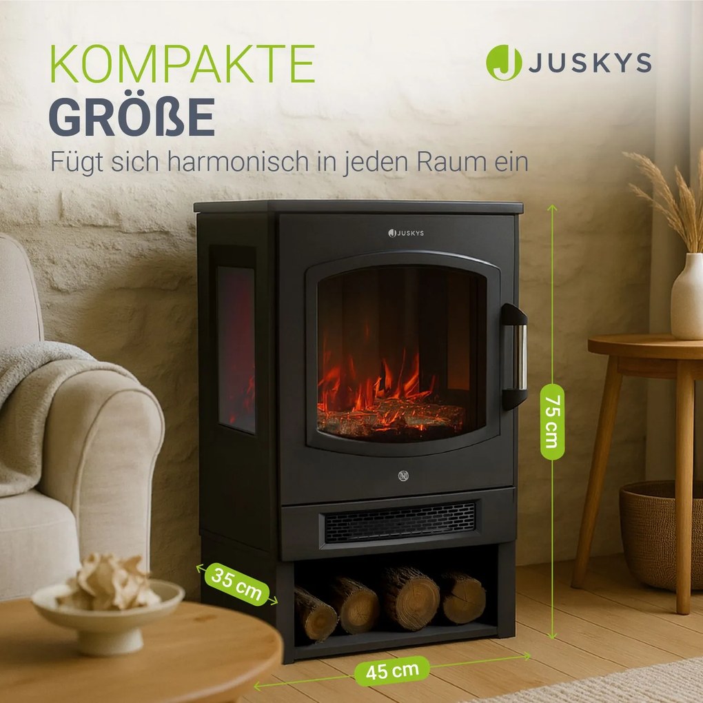 Juskys Elektrická krbová kamna 1 800 W s efektem plamene