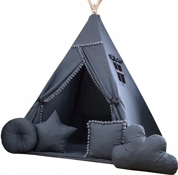 Dětský stan TEEPEE (TÝPÍ) SUPERIOR s doplňky - GRAFITOVÝ