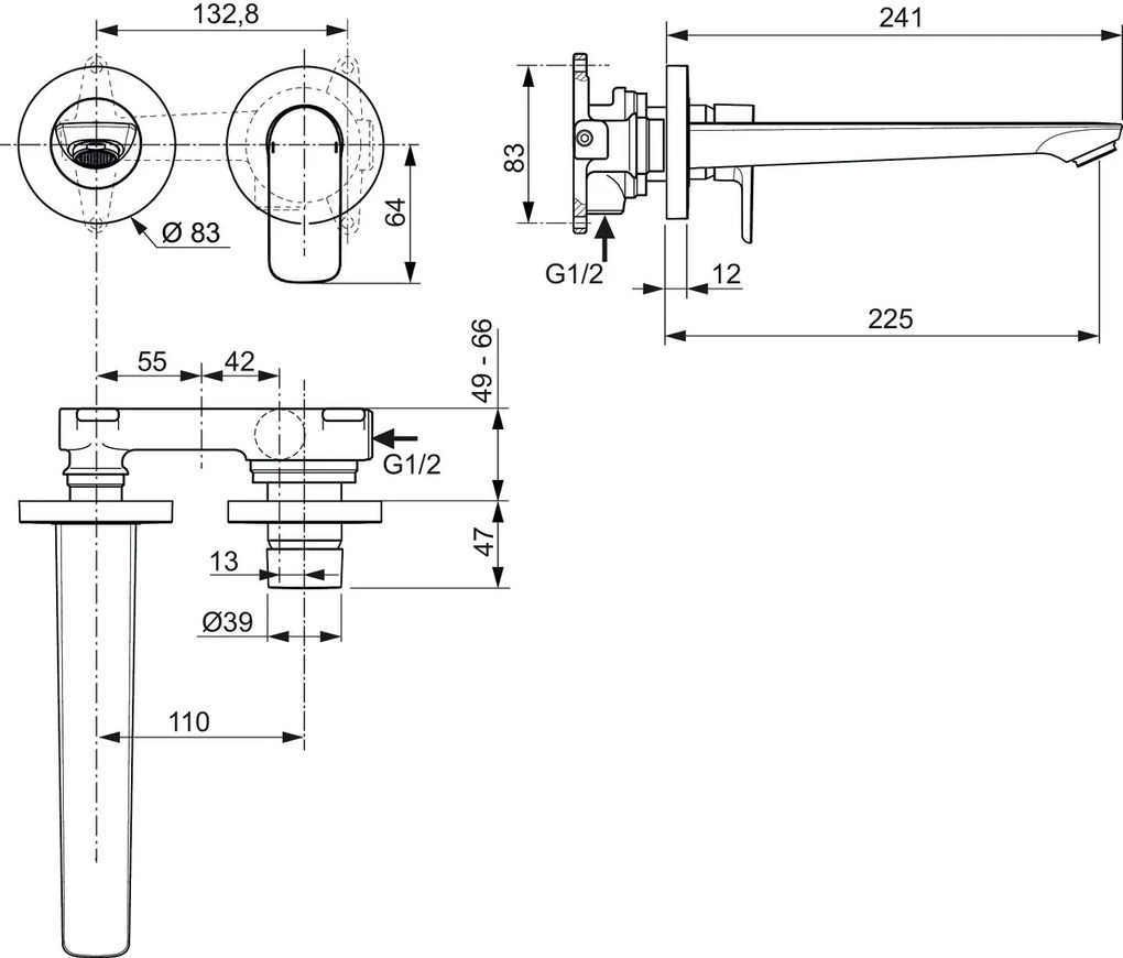 Ideal Standard Connect Air - Umyvadlová baterie pod omítku výtok 225 mm, ušlechtilá ocel A7009GN