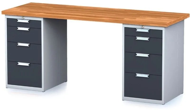 Alfa 3 Dílenský stůl MECHANIC I se 2 zásuvkovými dílenskými boxy na nářadí místo nohou, 8 zásuvek, 2000 x 685 x 880 mm, antracitové dveře