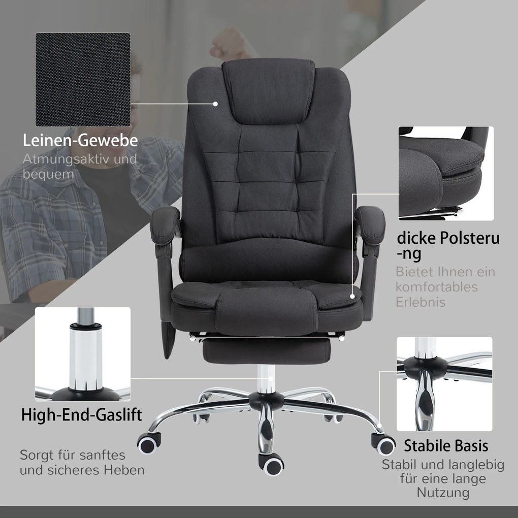 Kancelářská židle Vinsetto s masážní funkcí, ergonomická kancelářská židle s polohováním a vyhříváním, výškově nastavitelná počítačová židle s podnož…