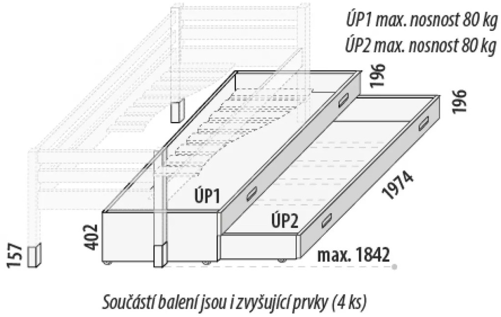 Výsuvná přistýlka s úložným prostorem Domestav D103 Materiál: Buk cink, Povrchová úprava: Přírodní provedení