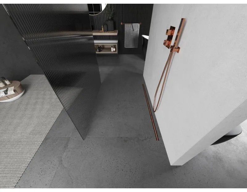Mexen Kioto, sprchová zástěna Walk-In 130 x 200 cm, 8mm sklo s žebrovým vzorem, měděný matný profil, 800-130-002-65-09