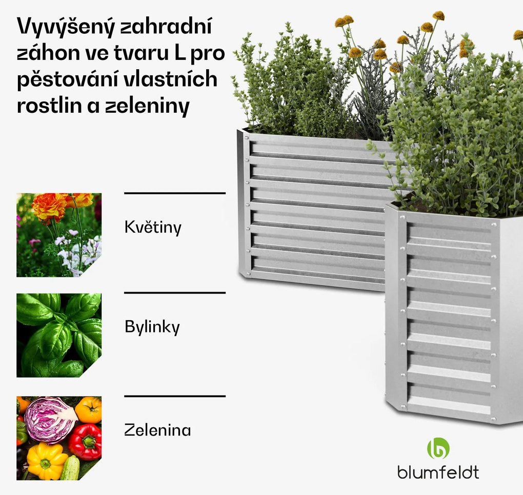 Blumfeldt High Grow vyvýšený záhon | L-tvar | odolný vůči povětrnosti | nerezový | robustní | 742 l