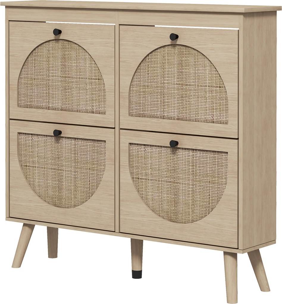 HOMCOM Botník se 4 skládacími zásuvkami pro 20 párů obuvi s nastavitelnou policí, bohémský styl, nohy z masivního dřeva, 105 x 24 x 97,5 cm Přírodní